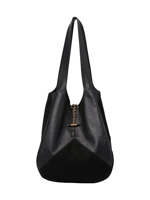 Chloé Balloon Bag In Grained & Suede Leather - Black
