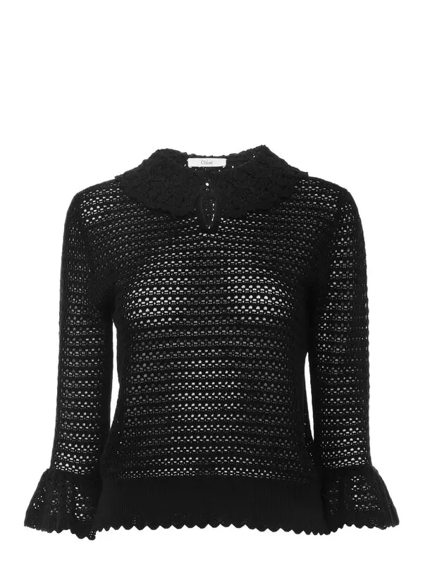 Chloé Elbow-sleeve Collar Sweater In Wool Knit - Black
