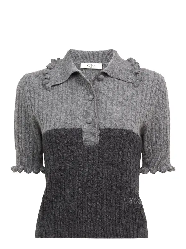 Chloé Two-tone Wool & Cashmere Knit Polo Sweater - Confident Grey