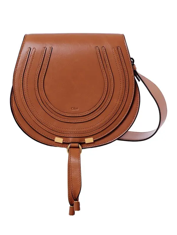 Chloé Marcie Saddle Bag In Shiny Leather - Clay Brown