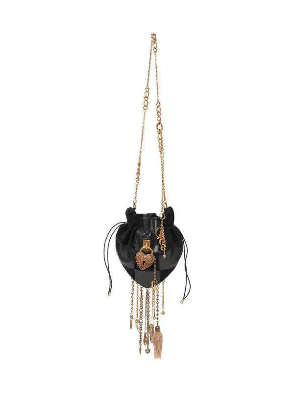 Chloé Château Treasures Crossbody Bag In Grained & Suede Leather - Black