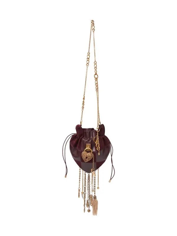 Chloé Château Treasures Crossbody Bag In Grained & Suede Leather - Grenat