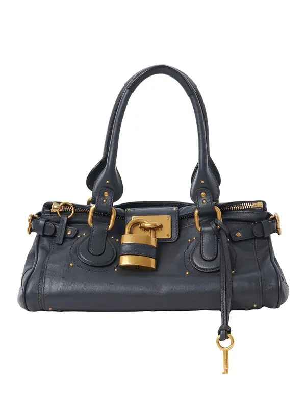 Chloé Paddington Bag In Grained Leather - Black Navy
