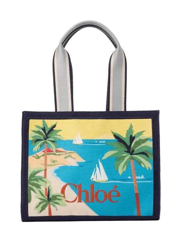Chloé Embroidered Canvas Tote Bag - Cosmic Blue