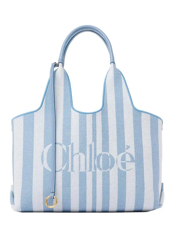 Chloé East-west Tote Bag In Jacquard - Surfing Blue