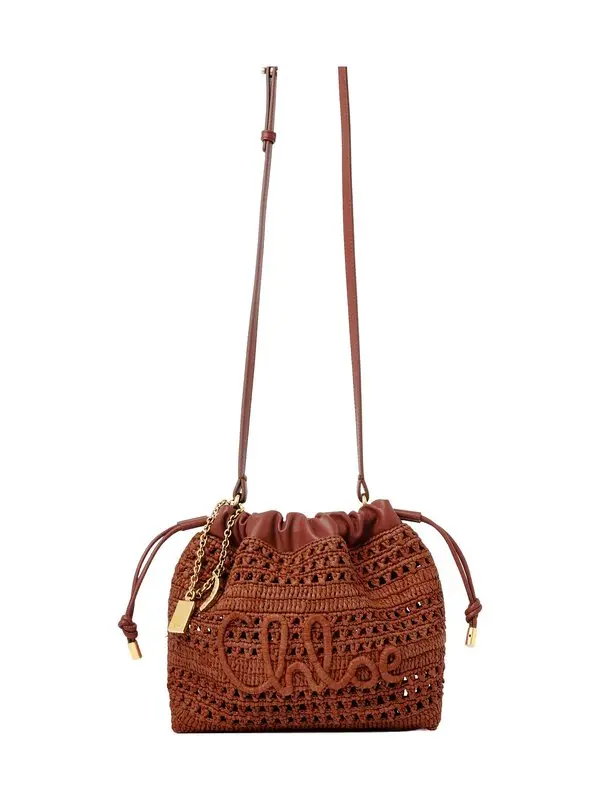 Chloé Raffia And Lambskin Drawstring Shoulder Bag - Clay Brown