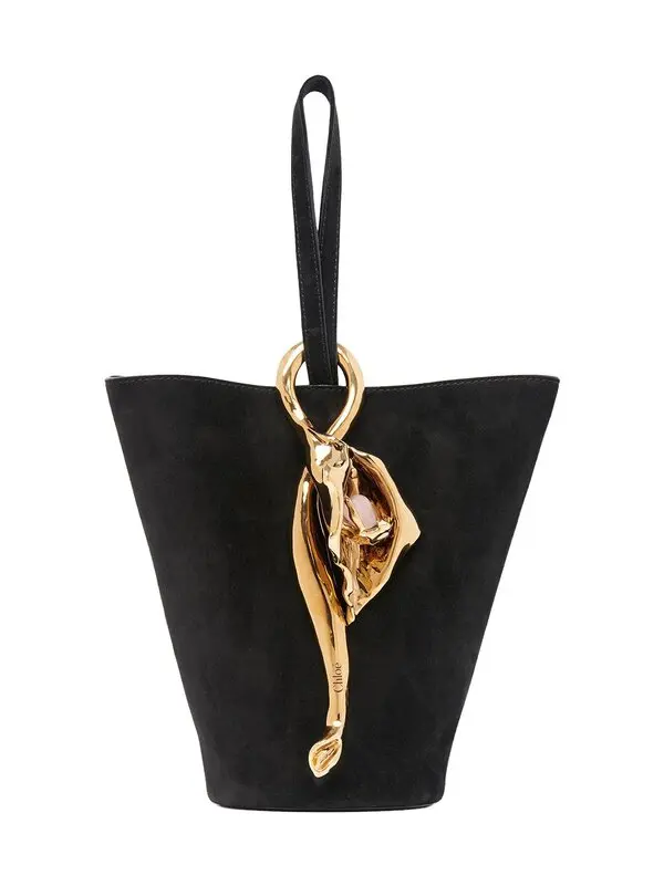 Chloé Suede Leather Wristlet Bucket Bag - Black