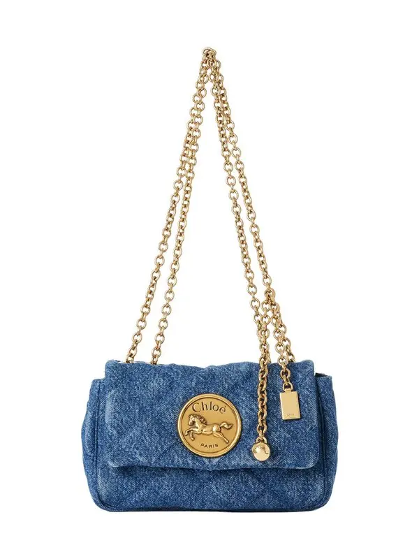 Chloé Small Heritage Shoulder Bag In Quilted Denim - Ashes Blue