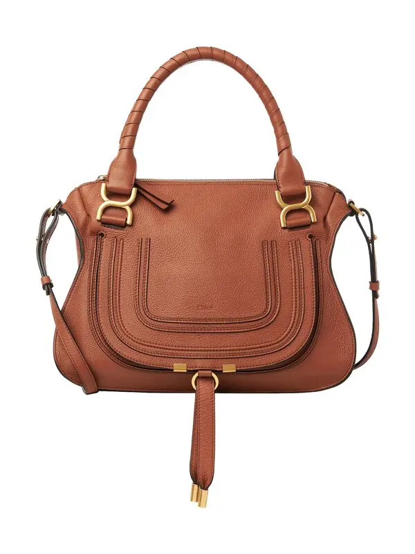 Chloé Marcie Double Carry Bag In Grained Leather - Tan