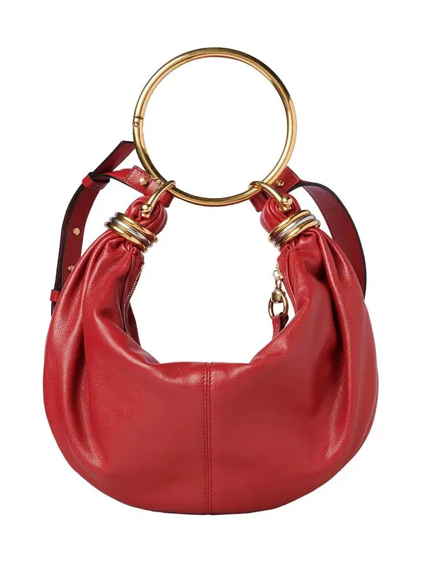 Chloé Small Bracelet Hobo Bag In Grained Leather - Red Flame
