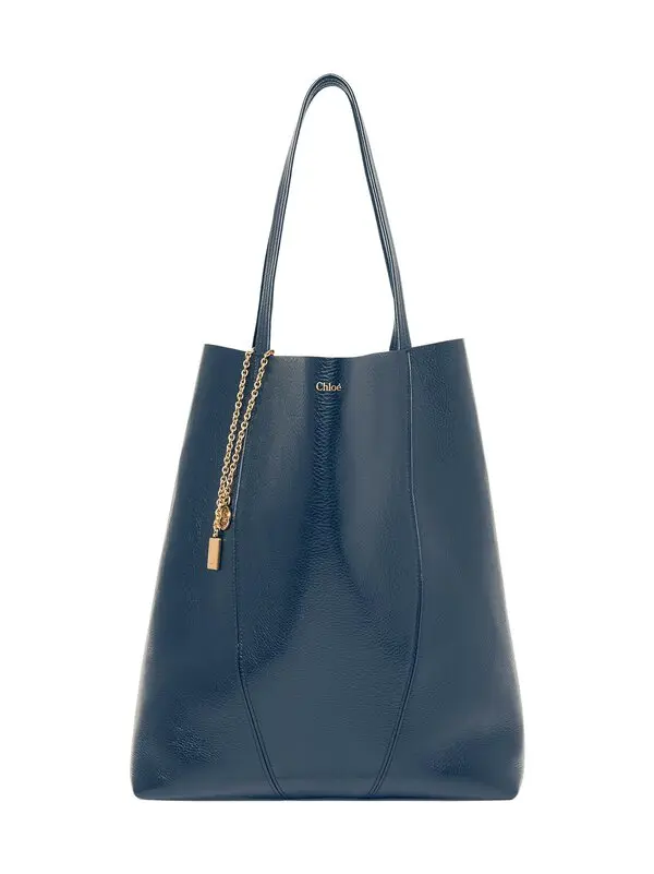 Chloé Large Spin Tote Bag In Grained Leather - Tapestry Blue