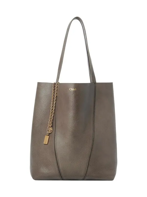 Chloé Spin Tote Bag In Grained Leather - Flannel Grey