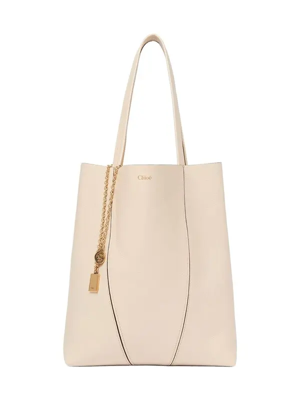 Chloé Spin Tote Bag In Grained Leather - Sweet Beige