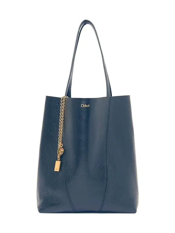 Chloé Spin Tote Bag In Grained Leather - Tapestry Blue
