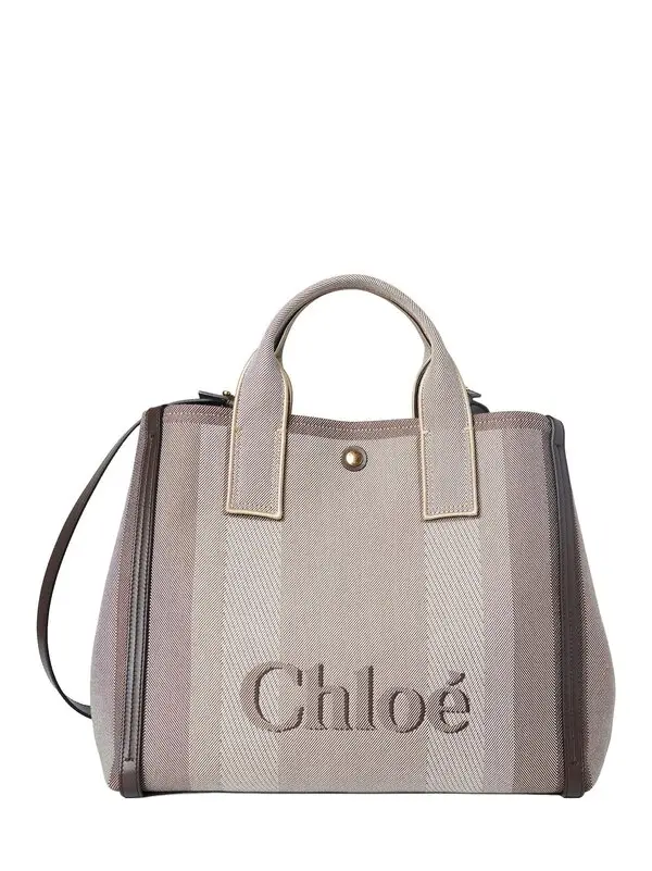 Chloé Carry Tote Bag In Canvas And Leather - Kohl Brown