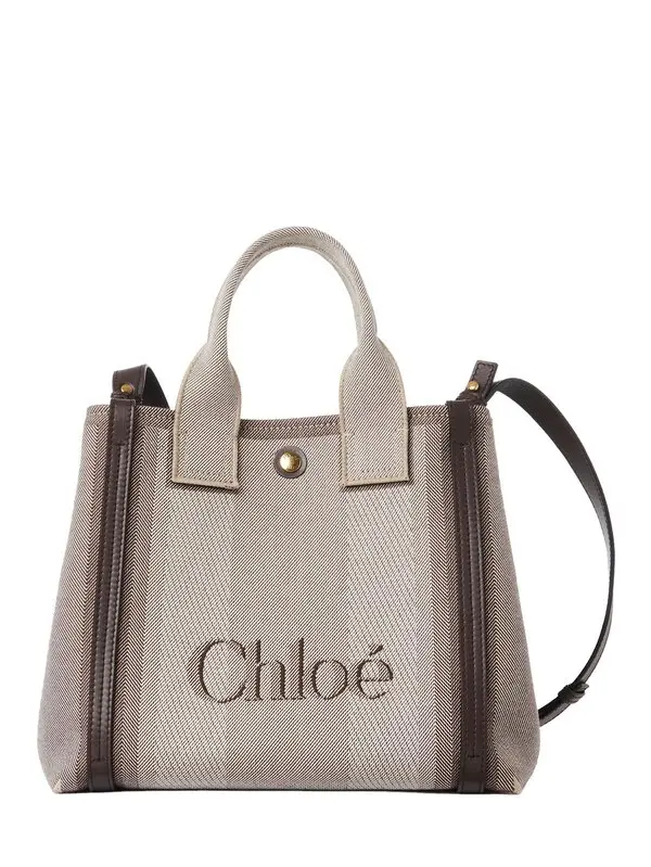 Chloé Small Carry Tote Bag In Canvas - Kohl Brown