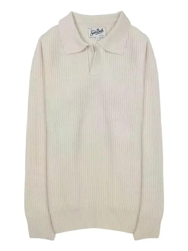 MC2 SAINT BARTH Ribbed-knit Polo-collar Sweatshirt - Neutrals