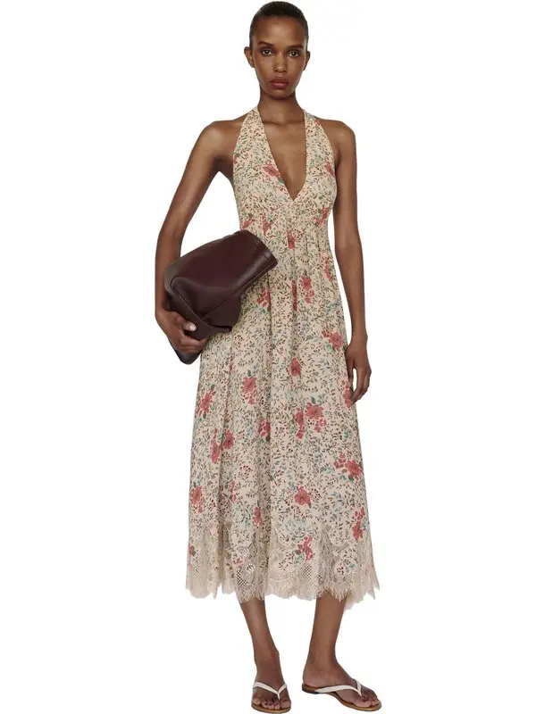 REFORMATION Valeraine Lace Trim Dress - Natural