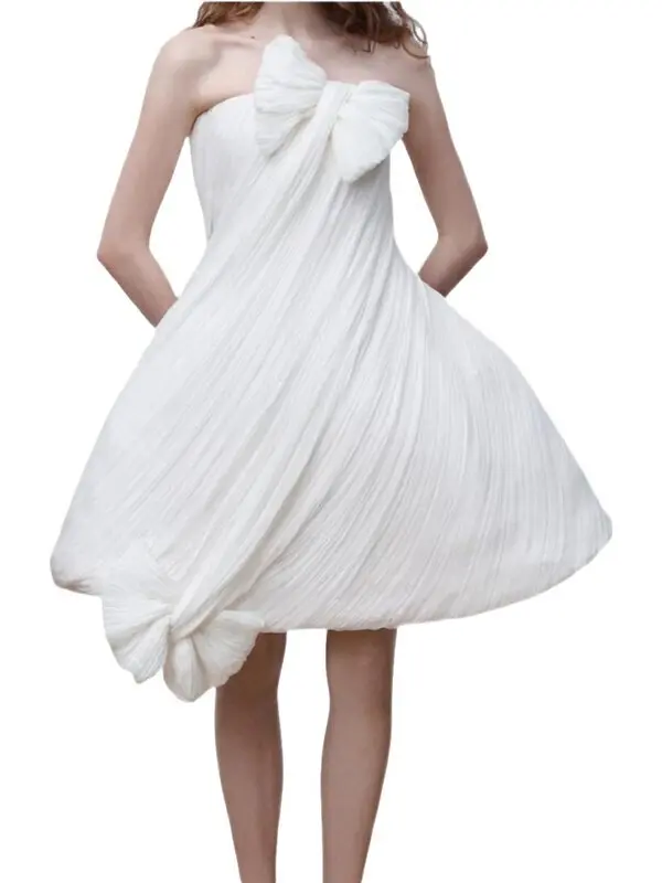Dior Flared Draped Dress With Bow Details - White