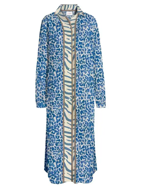 MC2 SAINT BARTH Cotton Animal Print Shirt Dress - Blue