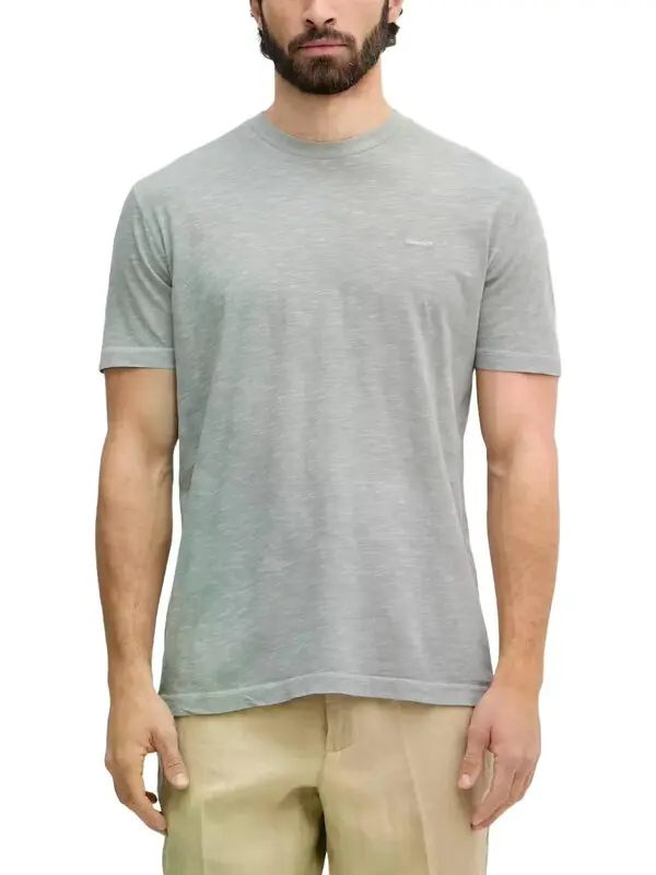 Gant Logo-embroidered Slub-texture T-shirt - Grey