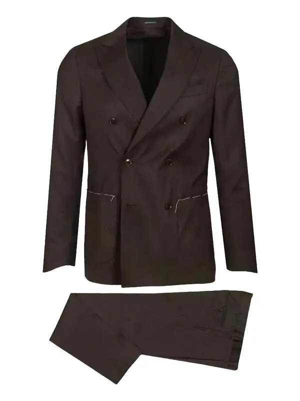 AL DUCA D’AOSTA 1902 Double-breasted Herringbone Suit - Brown