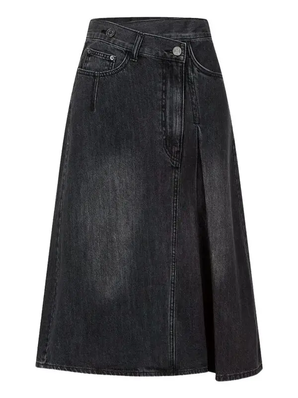 STUDIO TOMBOY Asymmetric Waistband Washed Mid Skirt - Black