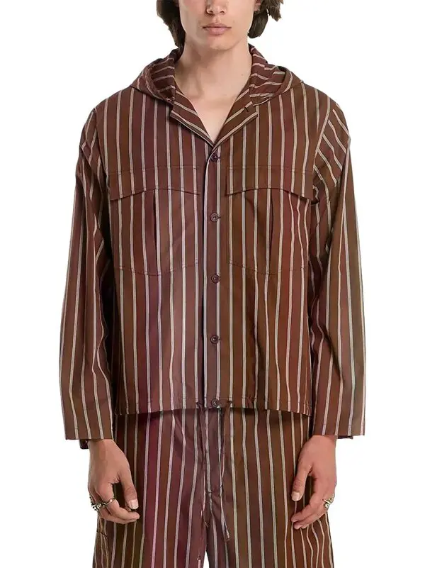 Études Studio Striped Hooded Shirt Jacket - Brown