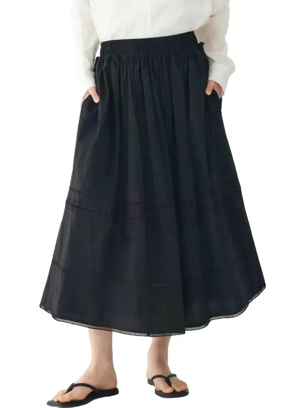 STUDIO TOMBOY Ladder-stitch Gathered Long Skirt - Black