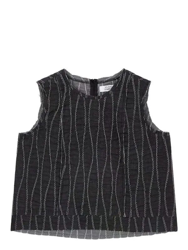 STUDIO TOMBOY Wave-stitch Frayed Top - Black