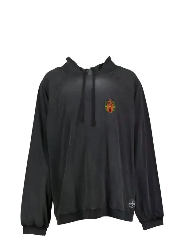 032C Bar Embroidered Distressed Hoodie - Black