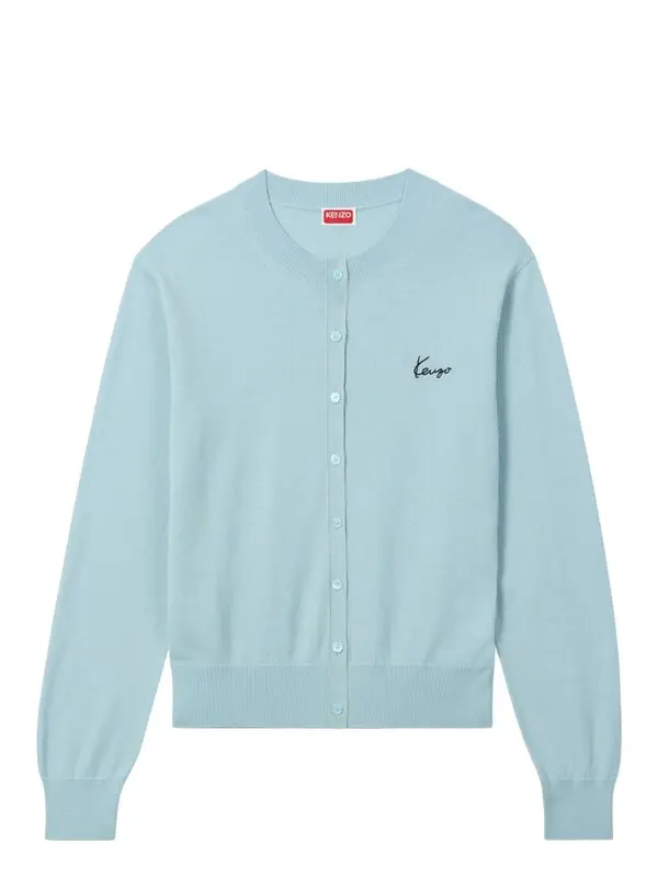 Kenzo Embroidered Merino Wool Cardigan - Blue