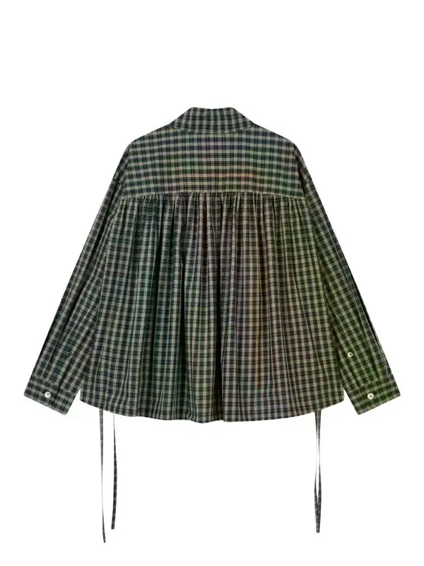 STUDIO TOMBOY Checkered Gathered-back Shirt - Blue