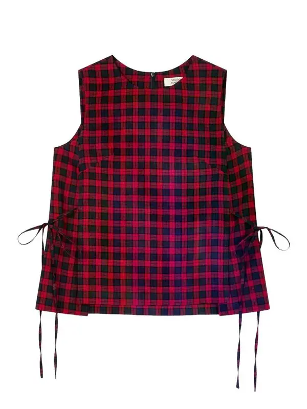 STUDIO TOMBOY Checkered Side-tie Sleeveless Blouse - Red