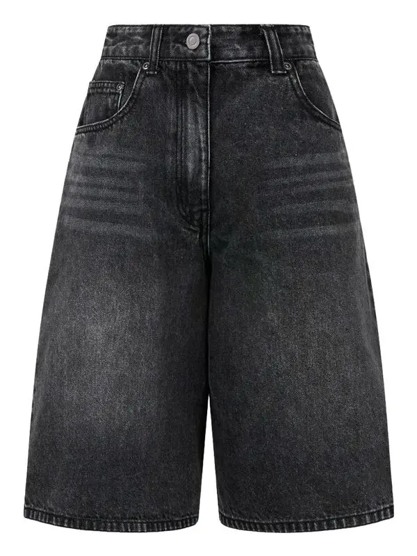 STUDIO TOMBOY Faded Effect Knee-length Denim Shorts - Black