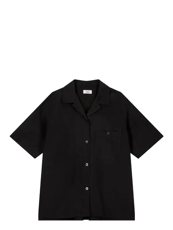 STUDIO TOMBOY Open-collar Short-sleeved Shirt - Black