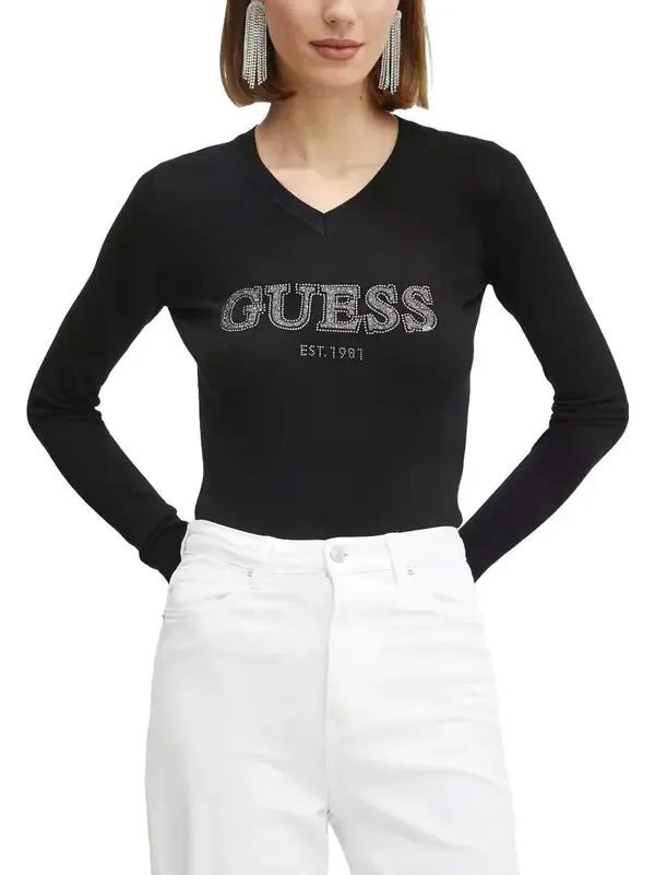 Guess Rhinestone Embellished Long Sleeve T-shirt - Black