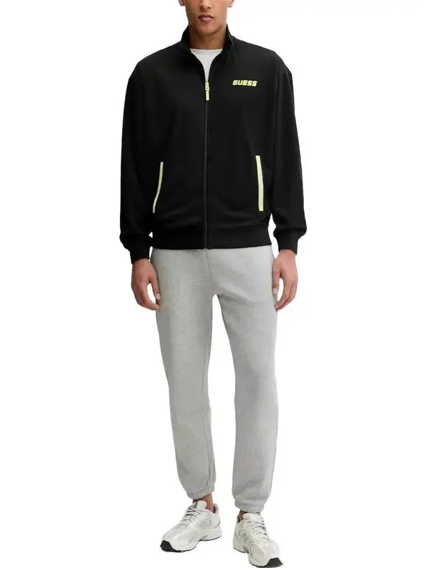 Guess Logo Print Zip-up Sweater - Black