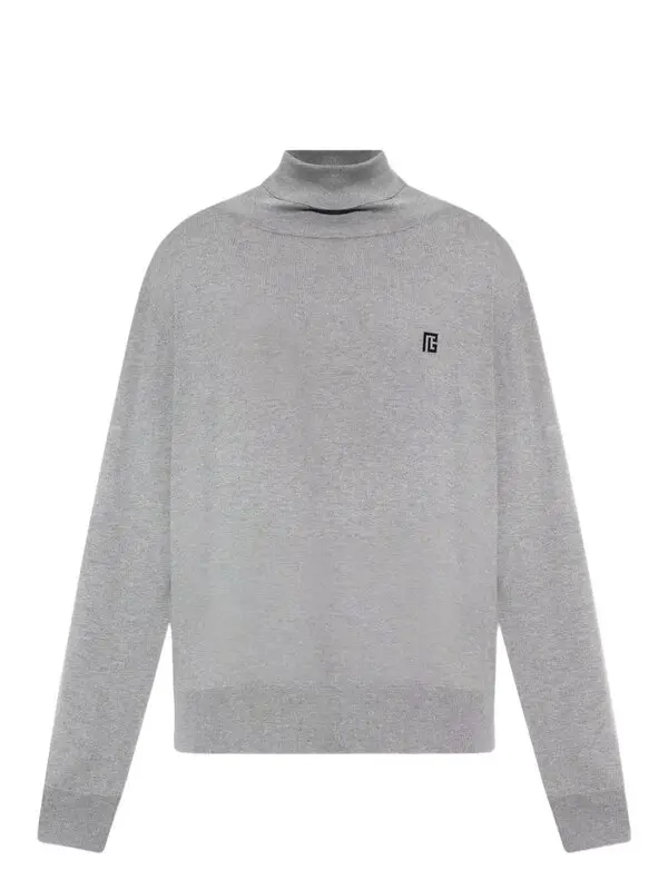Balmain Logo-embroidered Roll-neck Sweater - Grey