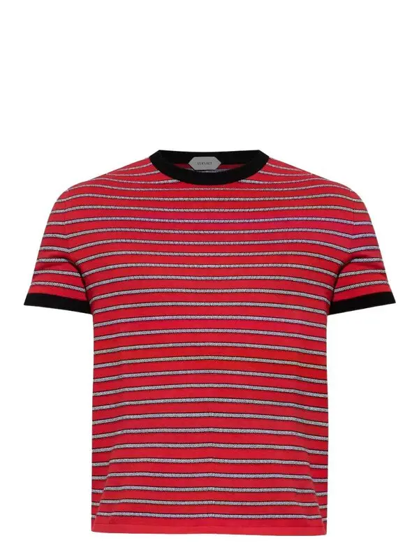 Versace Jacquard Greca-pattern Striped T-shirt - Red
