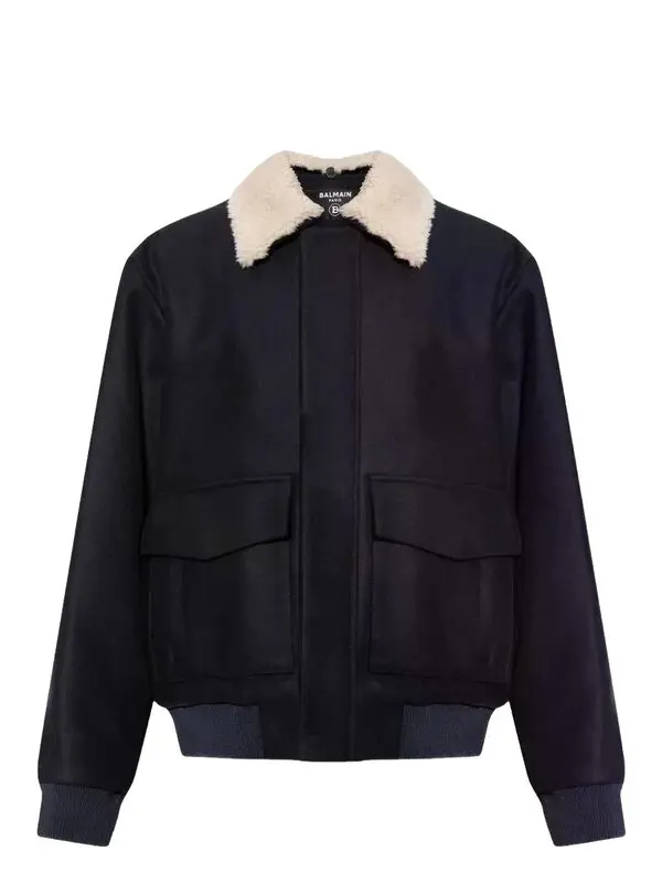 Balmain Shearling Collar Bomber Jacket - Blue