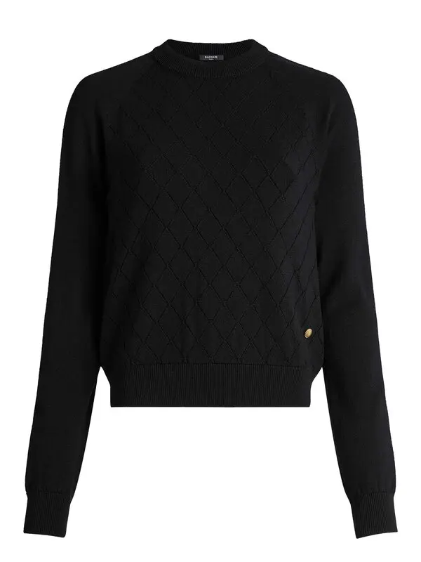 Balmain Knit Jumper With Quilted Effect - Black