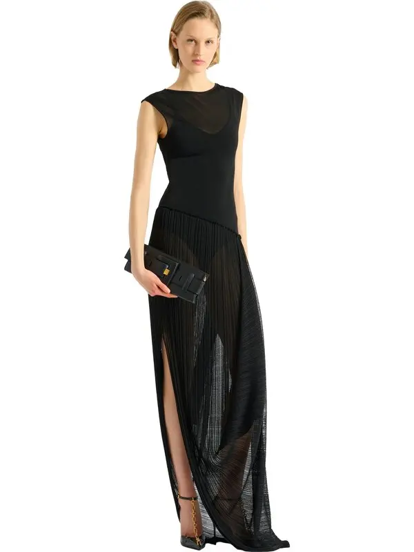 Balmain Long Draped Viscose Dress - Black