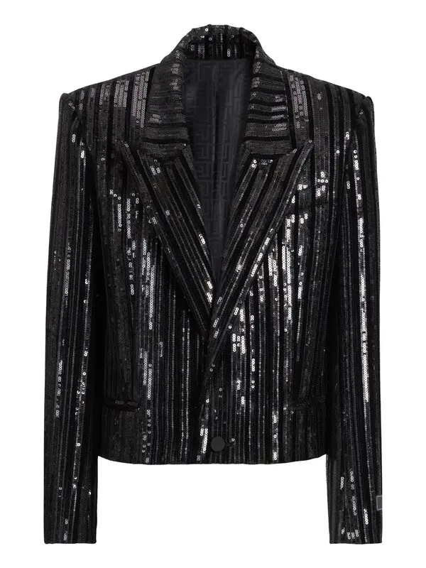Balmain Cropped Sequin Velvet Jacket - Black