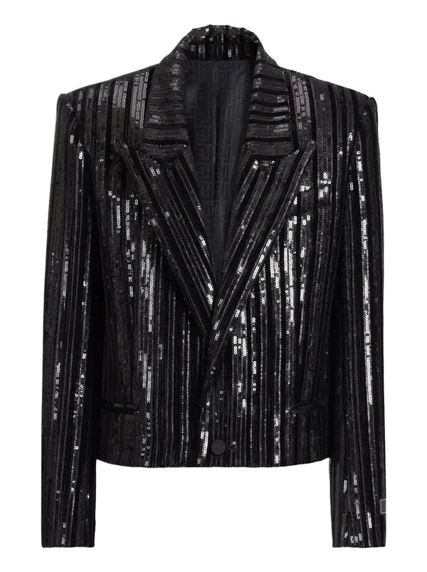 Balmain Cropped Sequin Velvet Jacket - Black