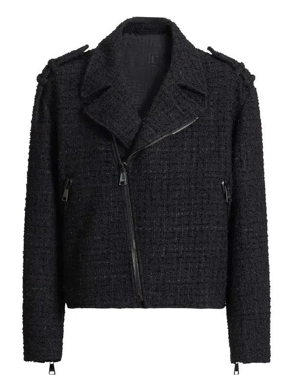 Balmain Tweed Biker Jacket - Black