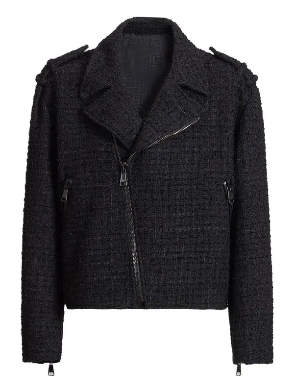 Balmain Tweed Biker Jacket - Black