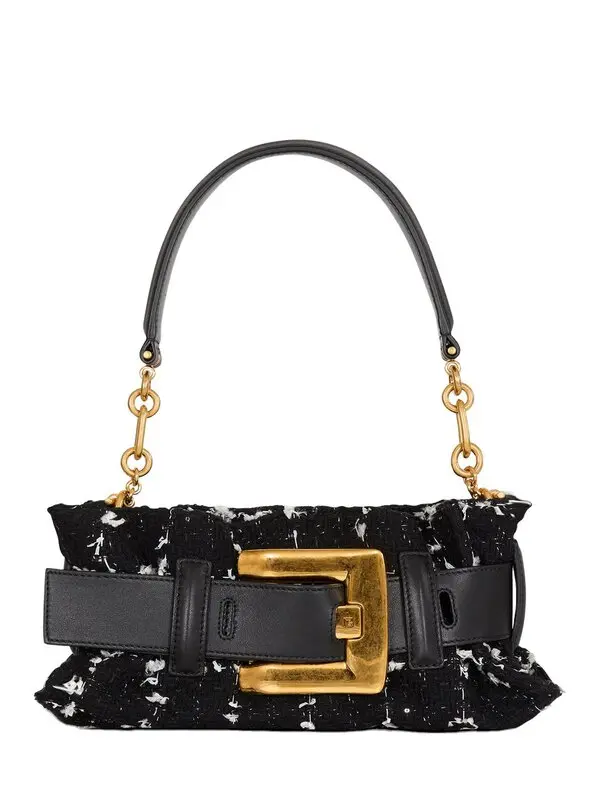Balmain Mini Anthem Bag In Tweed And Smooth Calfskin - Black