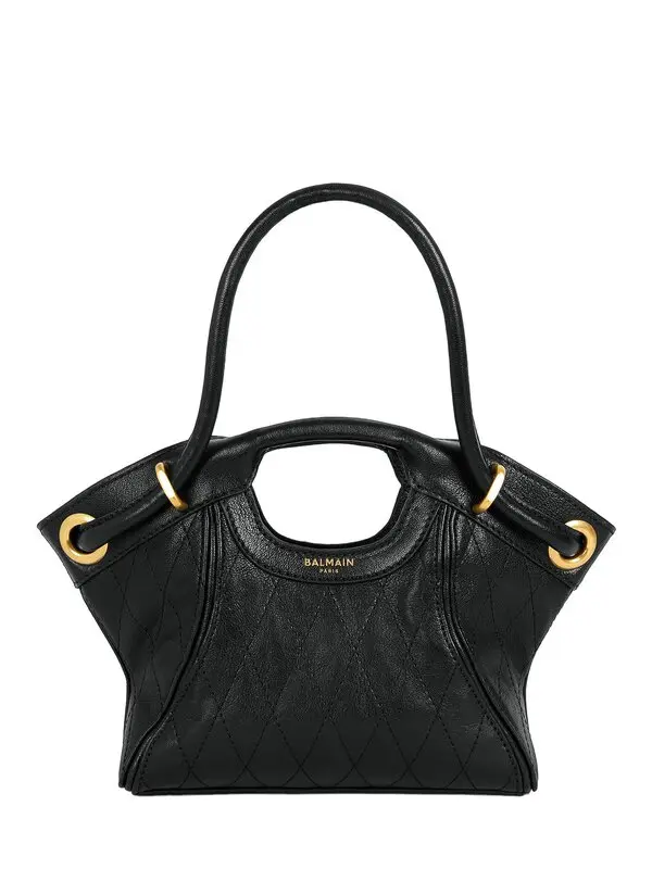 Balmain Small Quilted Lambskin Leather Tote Bag - Black
