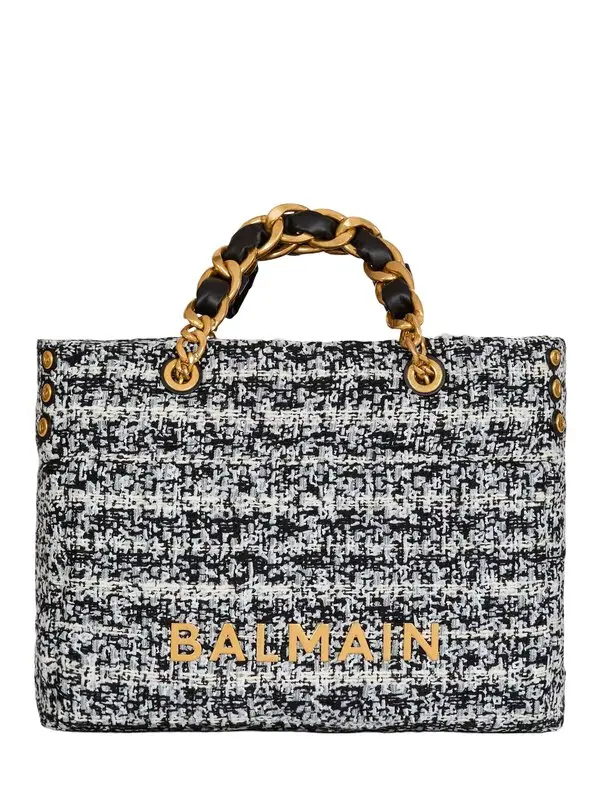 Balmain 1945 Soft Tweed Tote Bag - Black